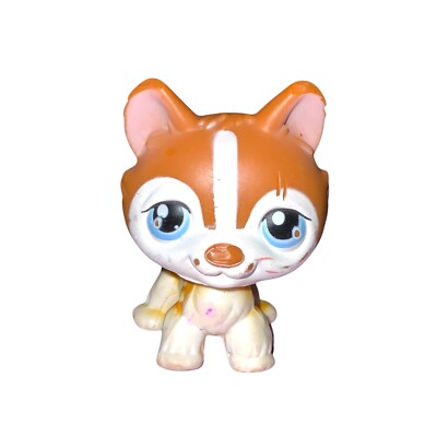 LPS Littlest Pet Shop Brown White Husky Dog Blue Eyes #341 Hasbro 2006 ...
