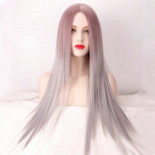 Middle hair Taro color Ombre Cosplay Anime party Hair Wig heat ...