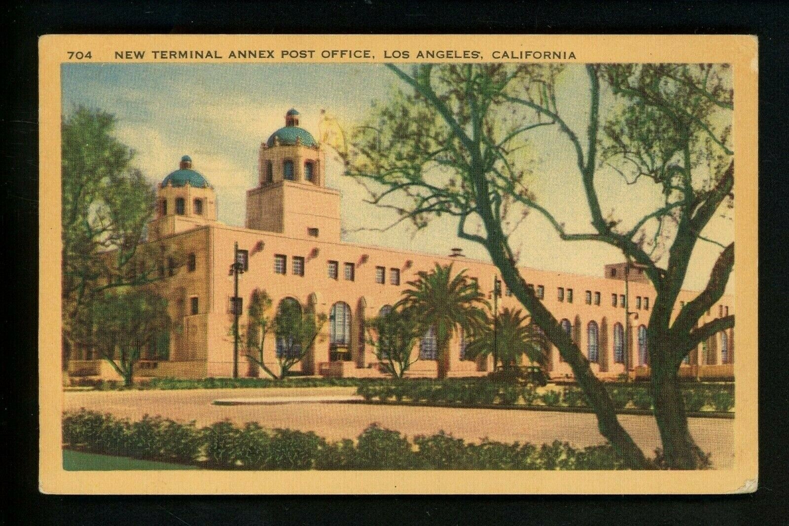 California CA postcard Los Angeles Terminal Annex Post Office trees ...