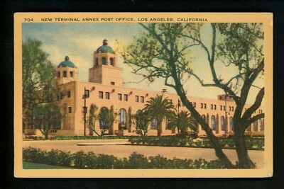 California CA postcard Los Angeles Terminal Annex Post Office trees ...