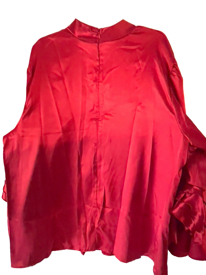Ashley Stewart USA 4X Red Holiday blouse Plus Size 26/28 Satiny ruffle ...