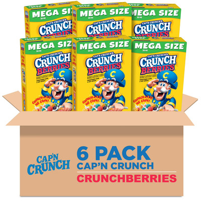 (6 pack) Cap'n Crunch Sweetened Corn & Oat Cereal Berries, Mega Bag, 33 ...