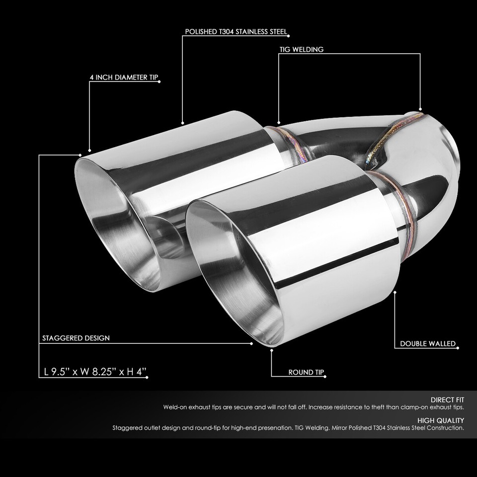 PAIR STAINLESS STEEL DUAL EXIT EXHAUST MUFFLER TIPS UNIVERSAL FIT 2.5 ...