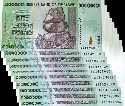 10X Authentic 50 Trillion Dollars AA 2008 Serie Zimbabwe Zim UNC ...