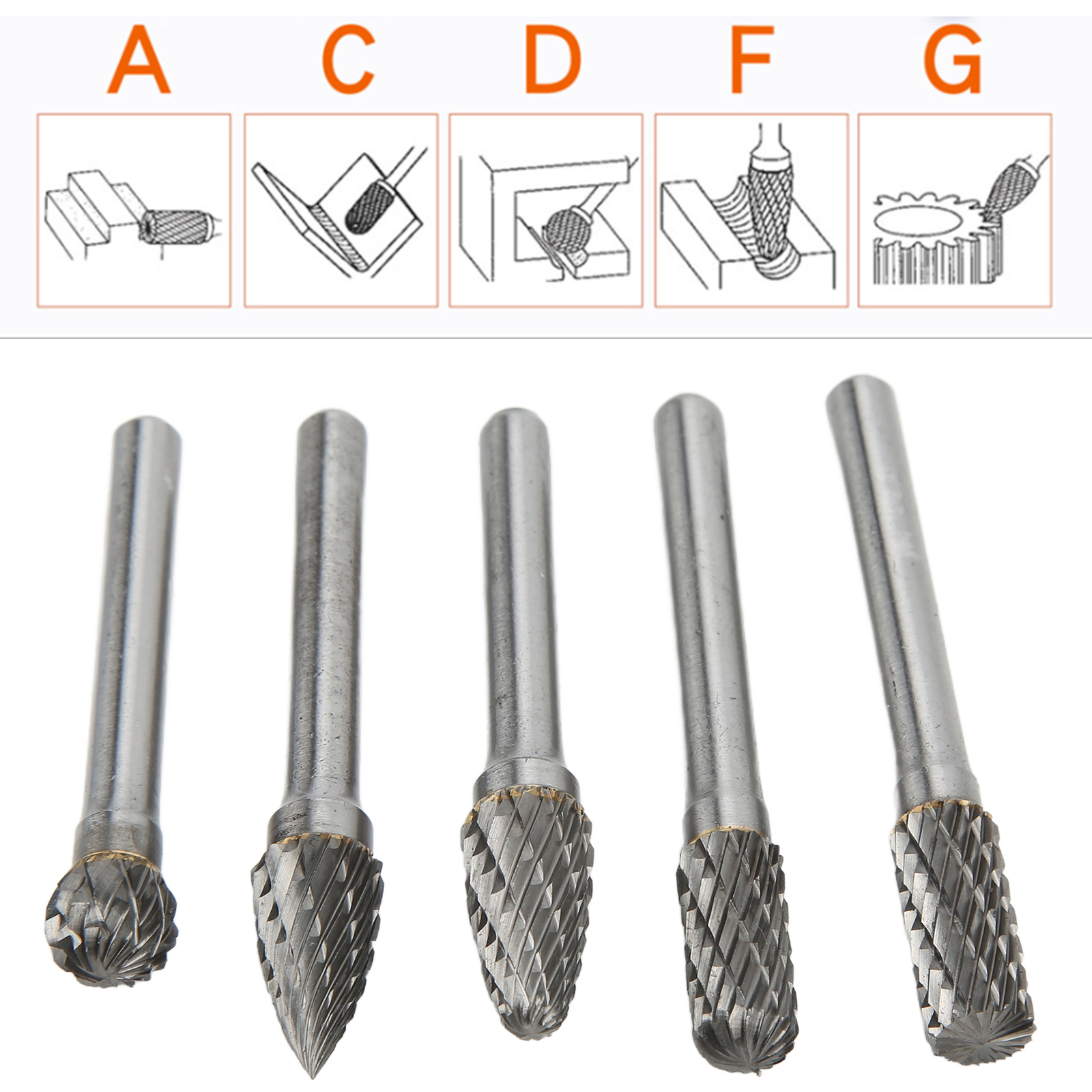 (ACDFG)Burr File Tungsten Carbide Burr Set 5pcs Good Work Efficiency ...