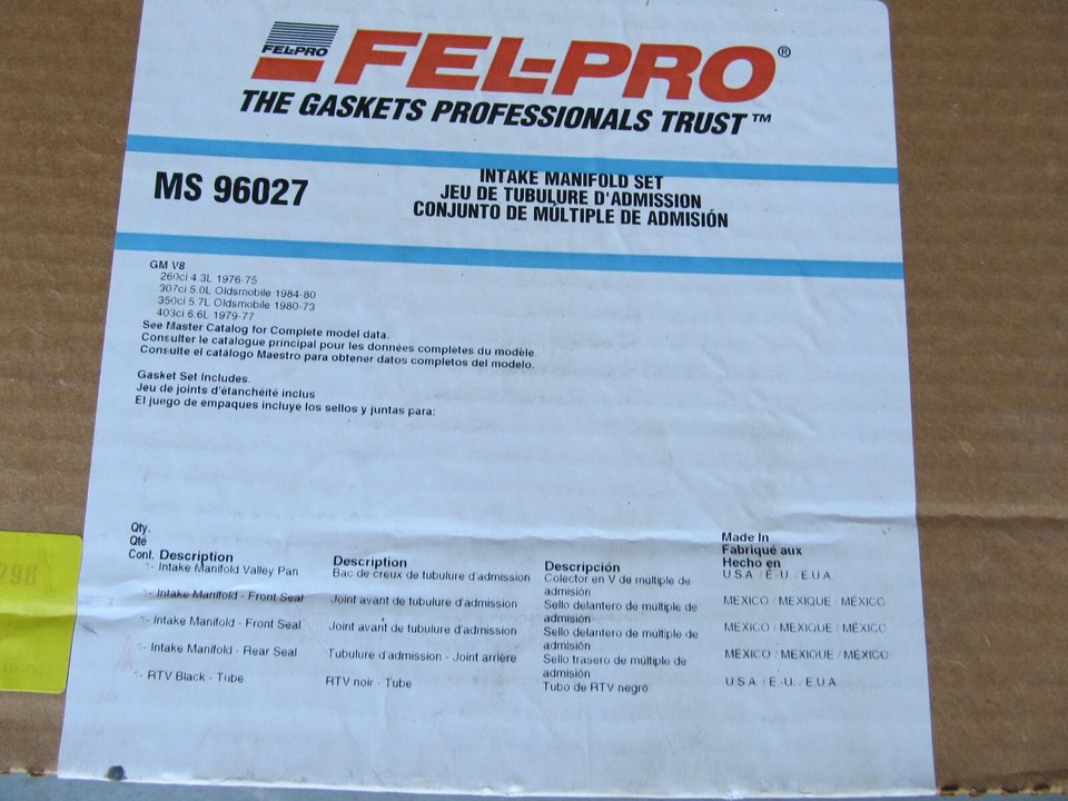 Fel-Pro 1977-80 OLDSMOBILE 442 403 INTAKE MANIFOLD SET VALLEY PAN MS ...