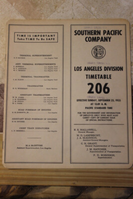 SOUTHERN PACIFIC LOS ANGELES DIVISION EMPLOYEE TIMETABLE #206 SEPTEMBER ...