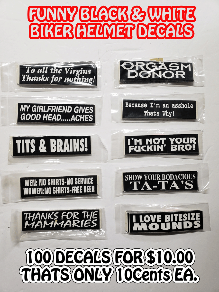 Funny Motorcycle Helmet Stickers BLACK & WHITE FUNNY MOTORCYCLE HELMET