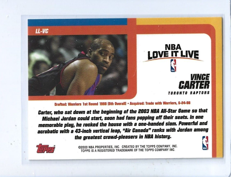 Vince Carter-Toronto Raptors-2003-04 Topps Love it Live #LLVC | eBay