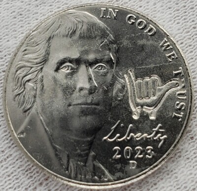 2023 Jefferson Nickel Hang Loose Symbol Shaka Sign Surfing Counterstamp ...