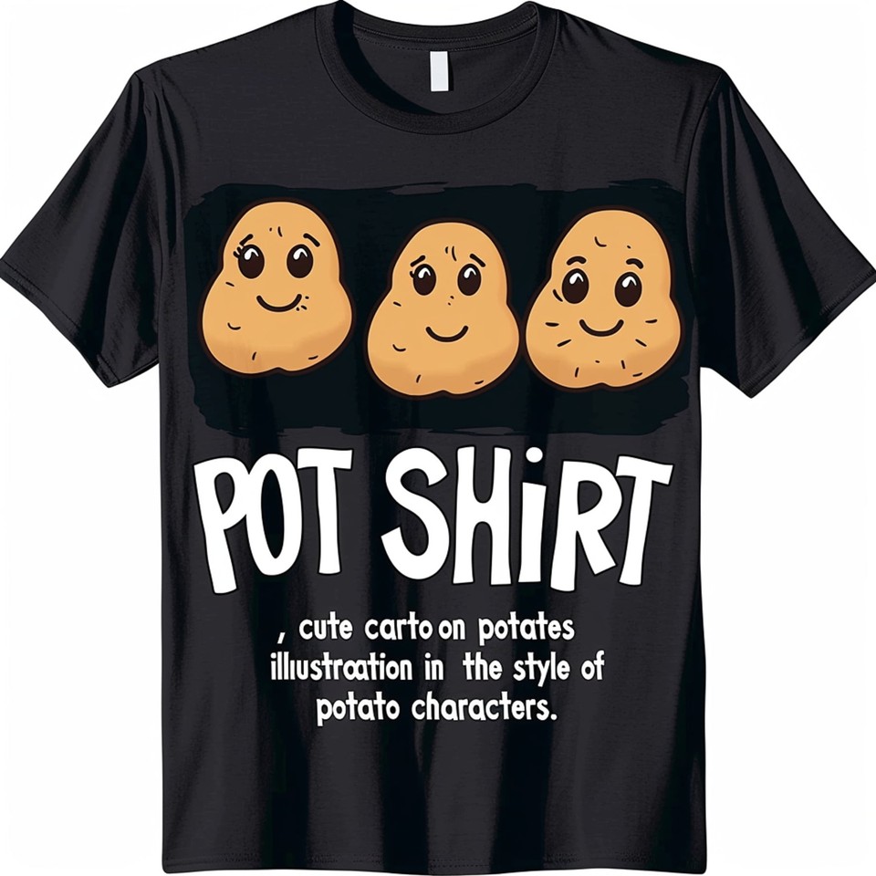 Spud Crew Fun Potato Characters on Black Tee Cute Potato Squad Design ...