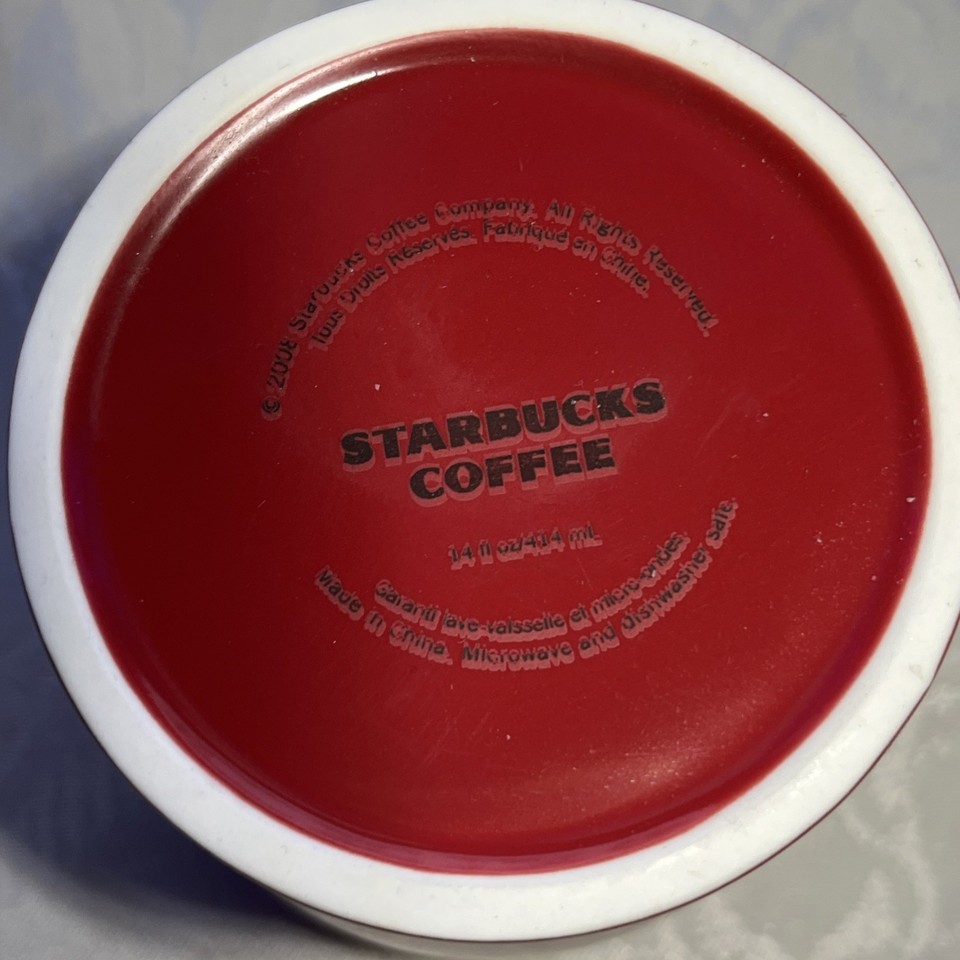 Starbucks 2008 Red Ceramic Coffee Tea Mug Cup Embossed White 14 oz ...