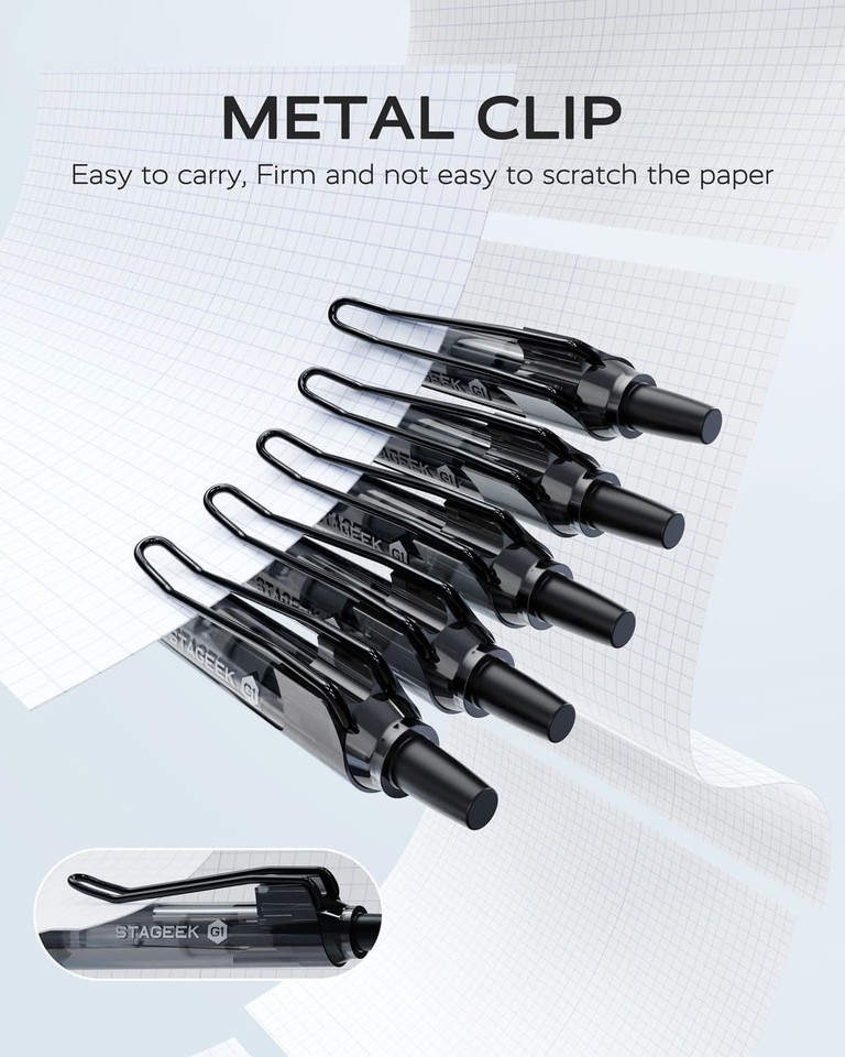 STAGEEK 12 Pack Black Gel Pens, Quick Dry Black Ink Pens, 0.5mm Fine ...