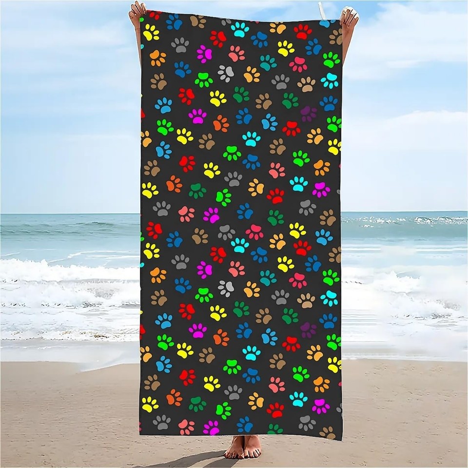 Paw Print Microfiber Beach Towel Sand Free Towels Thin Quick Dry Super ...