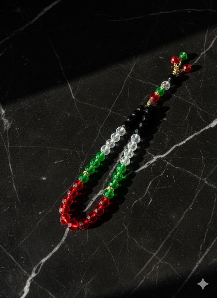 Palestine Flag Colors Tasbih - 33 Crystal Prayer Beads - Islamic ...