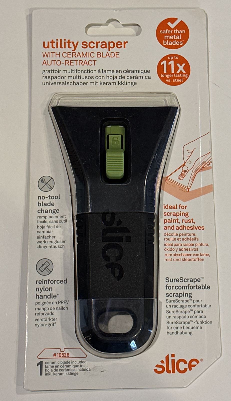 10593 Utility Scraper Self-retracting Ceramic Blade Rust Finger ...