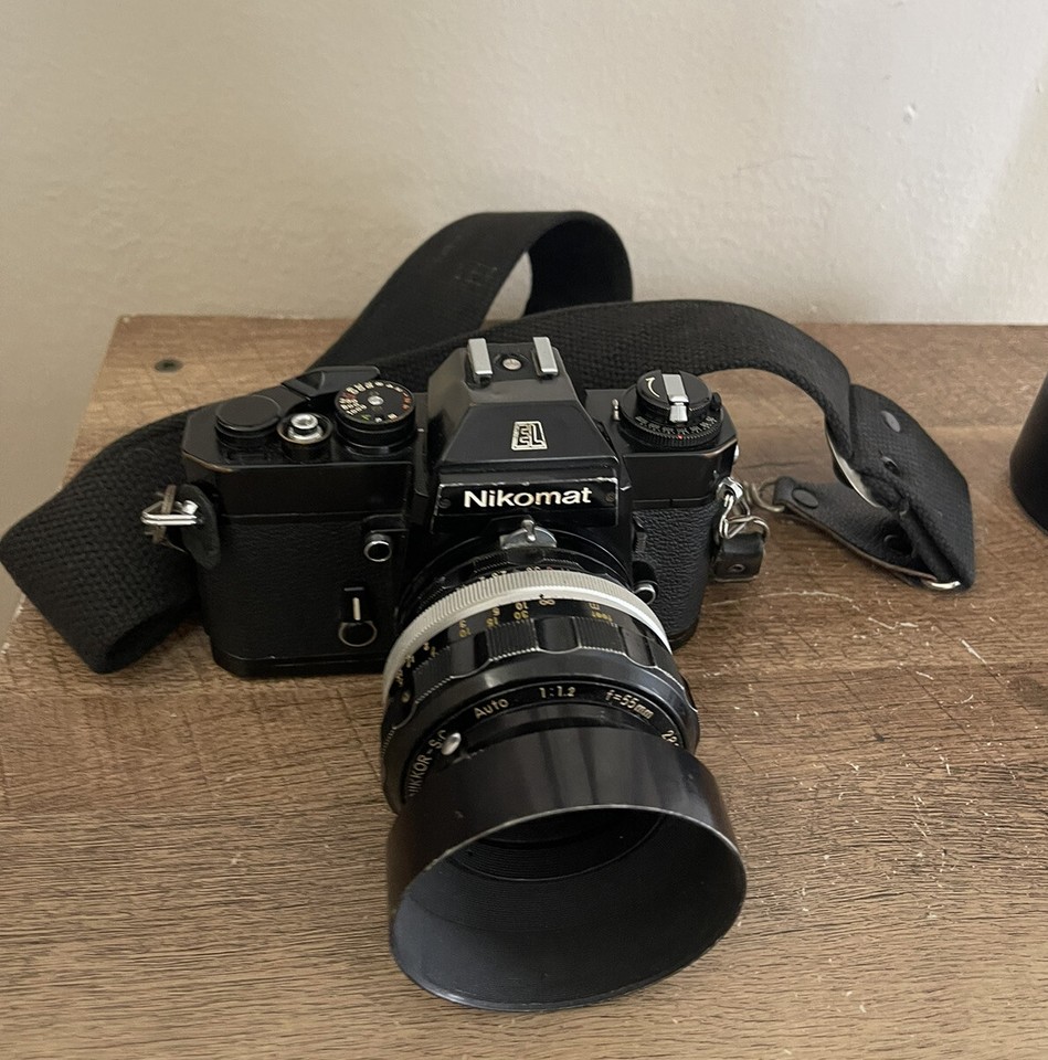 NIKON NIKKORMAT EL BLACK SLR CAMERA WITH 35MM F 1.35 micro -NIKKOR LENS ...
