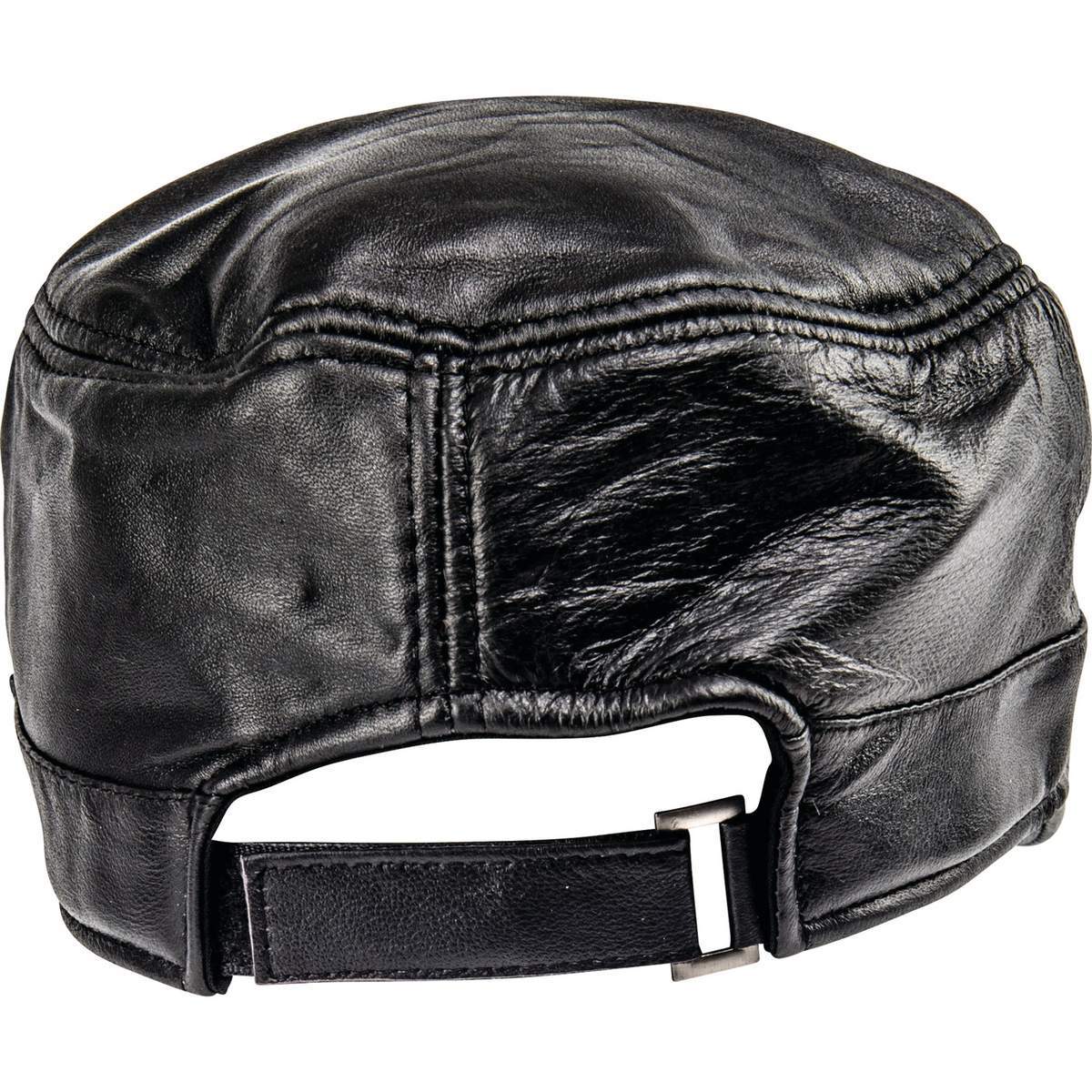 Cadet Cap Black Genuine Leather Adjustable Biker Motorcycle Ball Flat ...