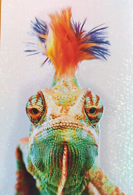 Happy Birthday, Lizard with a Mohalk, Thick cardstock, Greeting Card | eBay