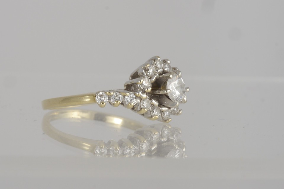 Vintage Estate 14k Yellow Gold Allusion Set Diamond Swirl Bypass ...