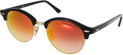 RAY BAN Clubmaster Round RB4246 901/4W Polished Black w Mirror Gradient ...