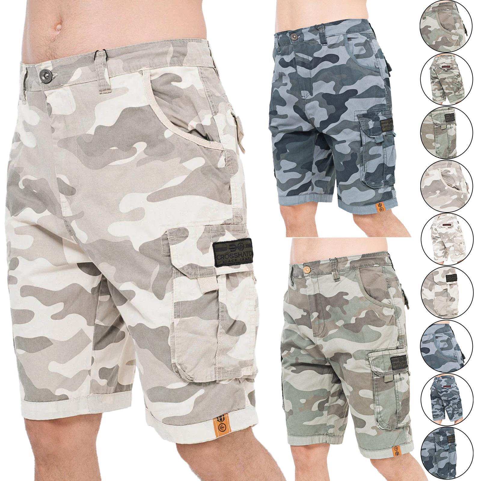 Mens Crosshatch Camo Shorts Combat Cargo Army Camouflage Long Knee ...