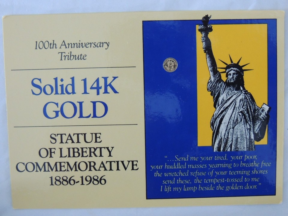 Solid 14-Karat Gold Statue of Liberty 100th Anniversary Tribute 1886 ...