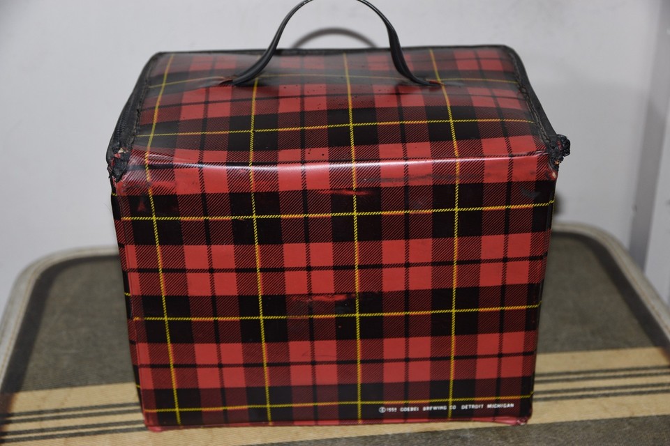 Vintage GOEBEL GOE-PAK Beer 6 Pack Cooler CARRY CASE Plaid 1959 ...
