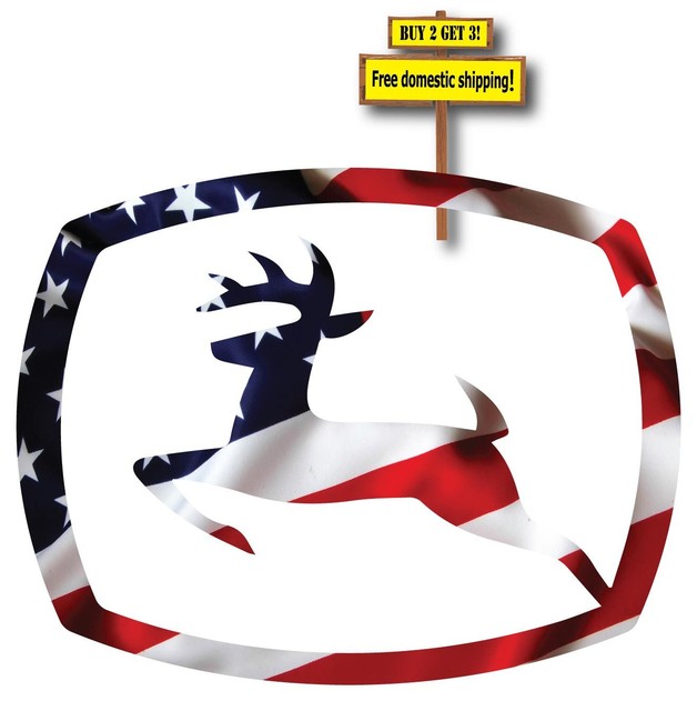 John Deere LOGO Superimposed With American Flag Decal Sticker 2.0" x 2. ...