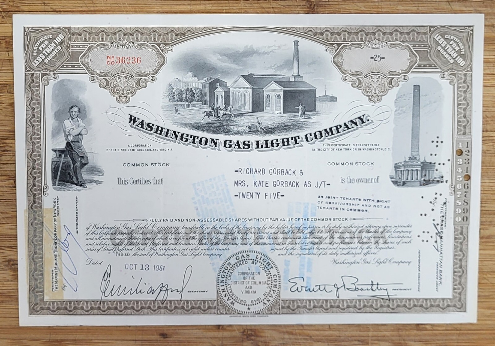 Stock Certificate Washington Gas Light Company Less Than 100 Shares | eBay