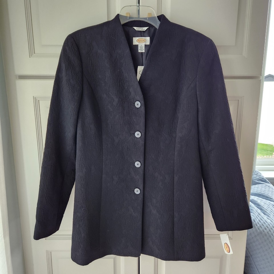 Talbots Jacket Size 10 Black 4 Button Blazer Brocade Italian Fabric New ...