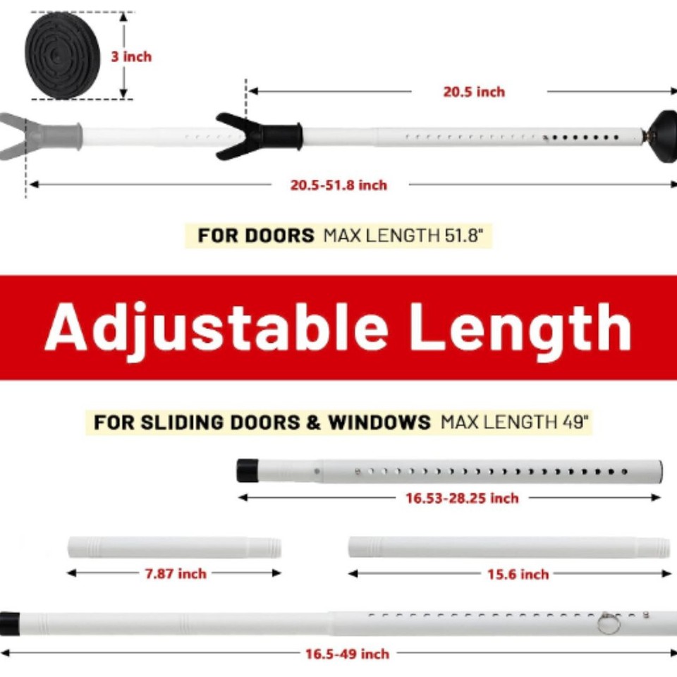 Adjustable Door Handle Home Security Bar Rod Brace Jammer Apartment ...