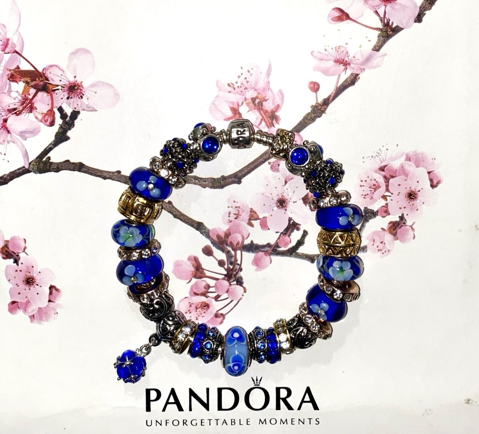 Authentic PANDORA BRACELET WITH PANDORA CHARM 925 ALE Mixed W/ European ...