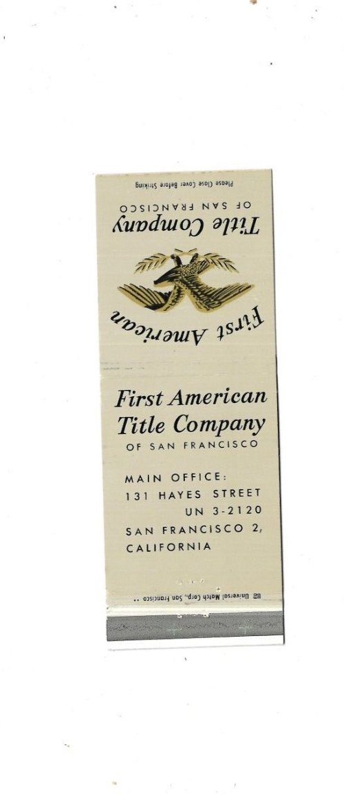 Vintage Matchcover First American Title Company Of San Francisco CA | eBay