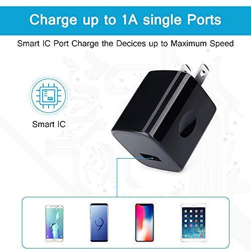 Wall Charger Cube,1A/5V Single Port USB Plug 3 Pack Travel Black ...