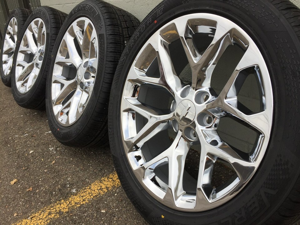 4 22" CHEVY GMC CADILLAC CHROME SNOWFLAKES WHEELS RIMS TIRES TAHOE ...