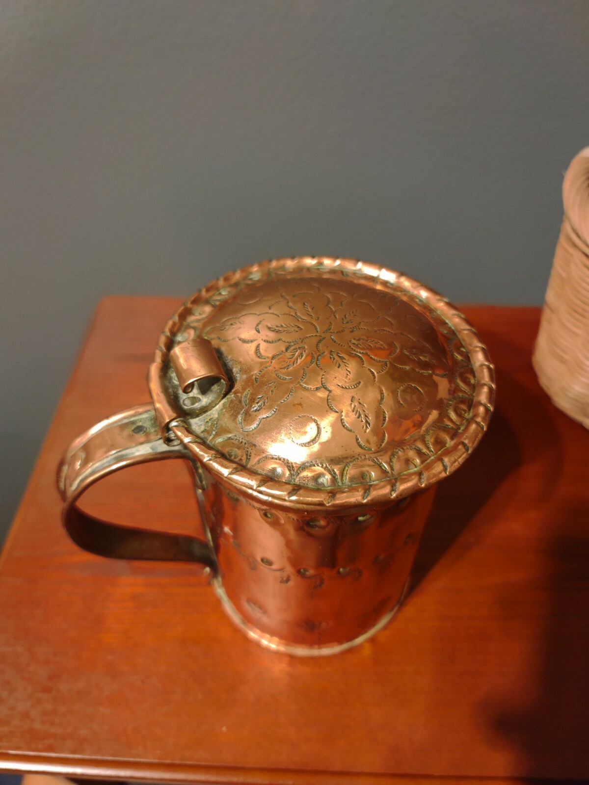 Unique designed Vintage Antique Hammered Copper Tankard With Hinged Lid ...