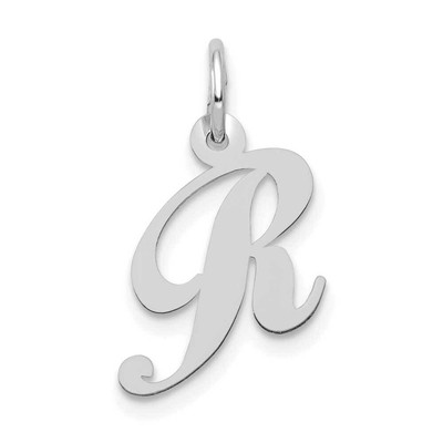 14k White Gold Small Fancy Script Letter R Initial Charm | eBay