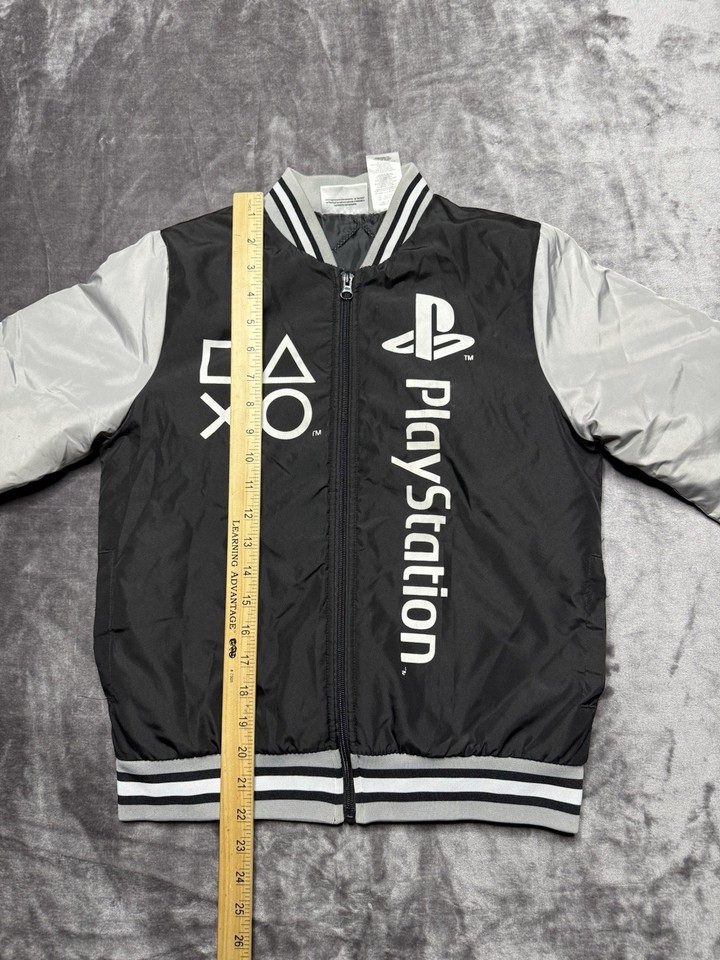 Sony Playstation Boys Black and Gray Zip Up Bomber Jacket Youth Size 10 ...