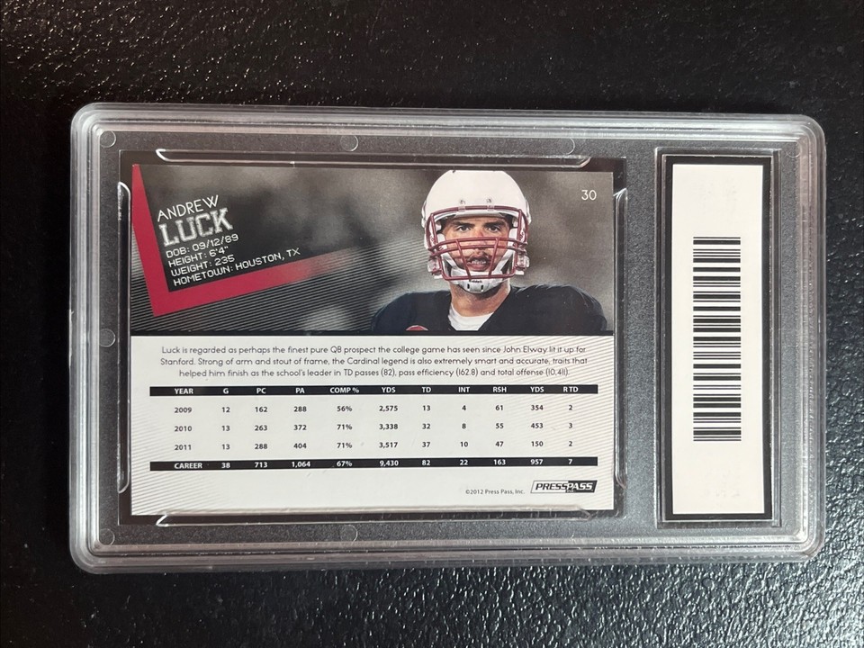 2012 ANDREW LUCK PRESS PASS ROOKIE RC GEM 10 #30 MINT FREE TREVOR ...