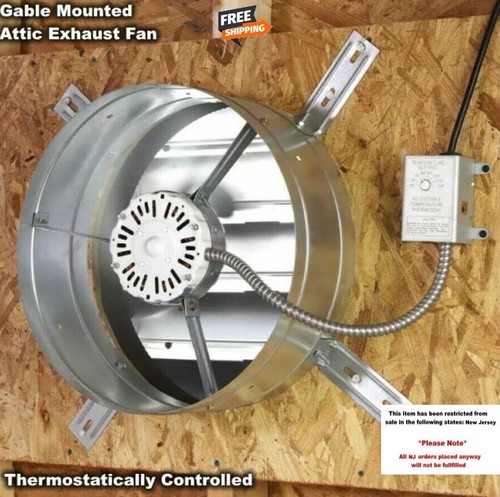 Gable Mounted Fan Whole House Attic Exhaust Ventilator Thermostatically ...