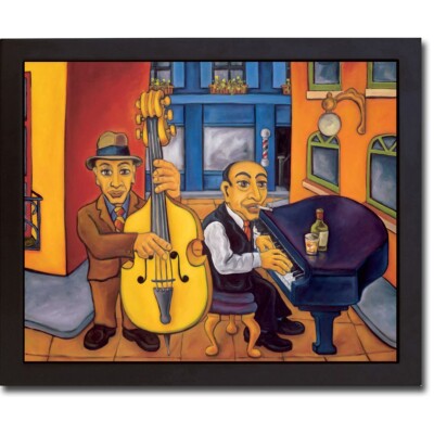 Black Floater-Framed Jazz Cat Alley II by Rafuse Canvas Giclee Art (26 ...