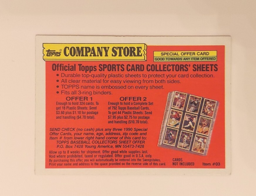 1989 Topps COMPANY STORE SPECIAL OFFER CARD CHOOSE YOUR CARD shirt hat ...