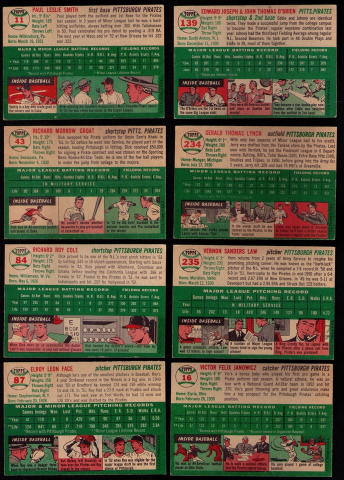 1954 Topps Pittsburgh Pirates COMPLETE Team Set (18ct) w/7 SIGNED NICE ...