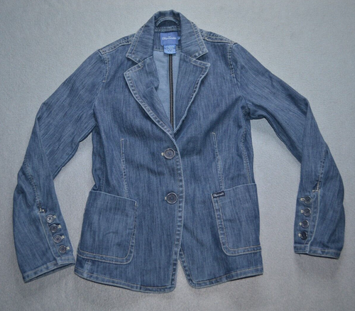 Faconnable Womens Denim Blazer Jacket Size XS Jean Blue Stretch | eBay