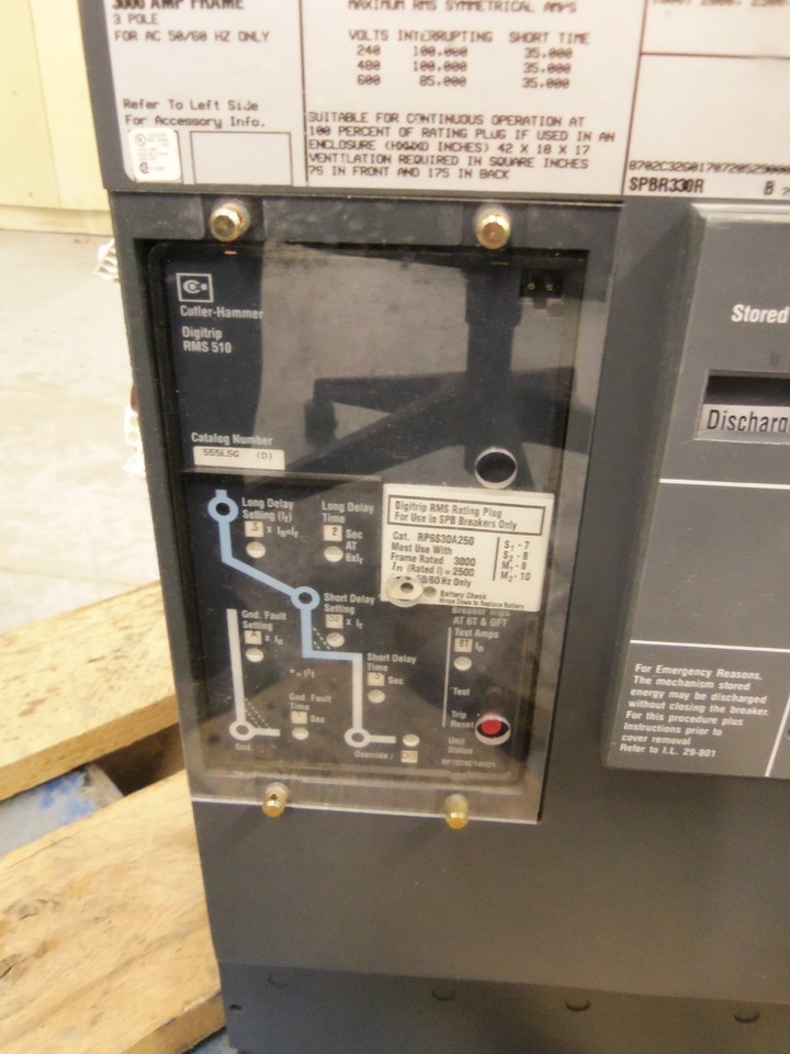 Cutler Hammer SPB SPB-100 3 Pole 3000 Amp 600v Circuit Breaker S55LSG ...