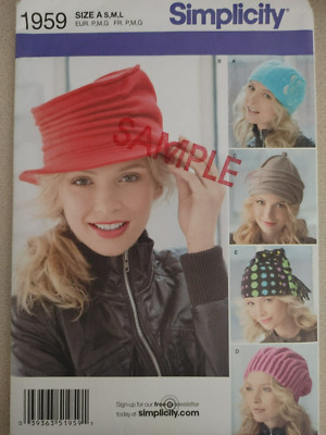 Simplicity Sewing Pattern 1959 Misses Fleece Hats Sizes S M L | eBay