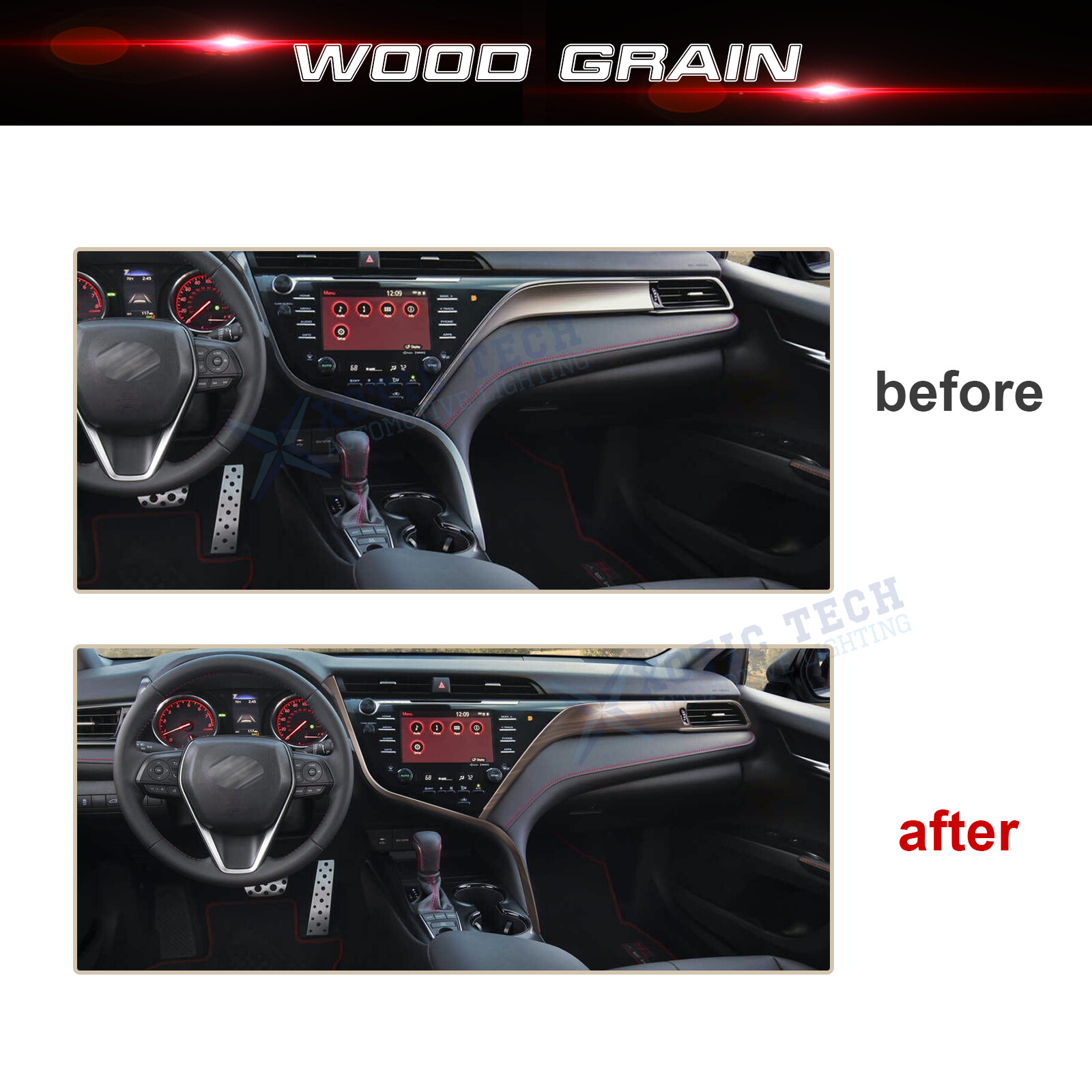 Wood Pattern Dashboard Strip Molding Cover Trim For Toyota Camry XSE ...
