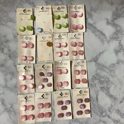 Streamline Vintage Lot of Buttons: 36 pink, 15 purple 7 green, 1 blue ...