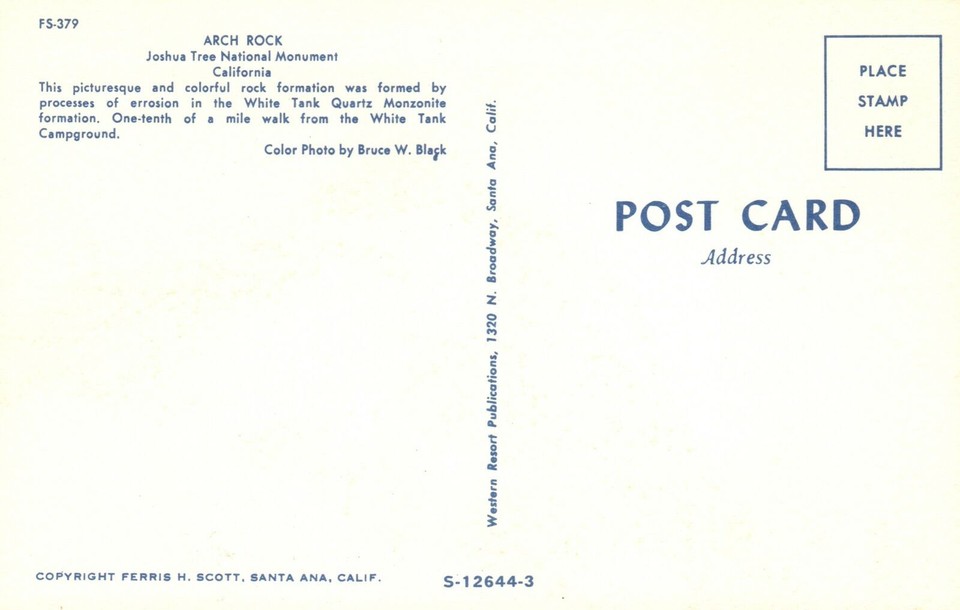 Vintage Postcard Arch Rock Joshua Tree Rock Formation Monument ...